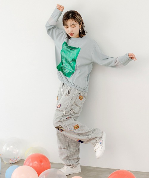 ScoLar（スカラー）の「143635：アニマル箔プリント×シフォン切替プルオーバー（Tシャツ/カットソー）」 - WEAR