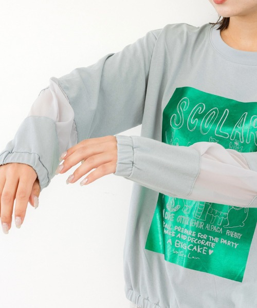 ScoLar（スカラー）の「143635：アニマル箔プリント×シフォン切替プルオーバー（Tシャツ/カットソー）」 - WEAR
