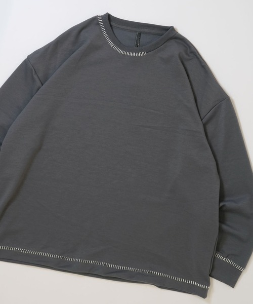 【セール】cardboard knit stitching crew neck cutsew/ダンボールニット ステッチング クルーネック ...