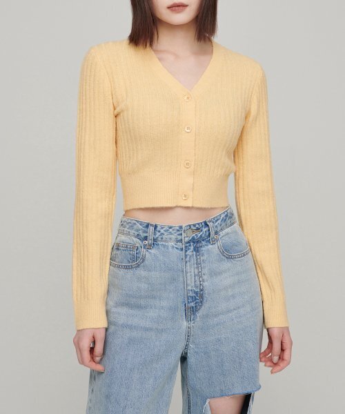 ウィメンズソフトブークルリブクロップカーディガン[イエロー]（カーディガン/ボレロ）｜MUSINSA STANDARD WOMAN（ムシンサ ...