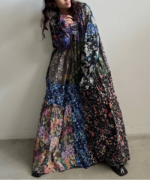 Ameri（アメリ）の「LIBERTY PATCHWORK BLK DRESS（ワンピース）」 - WEAR