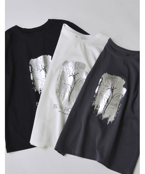 Re:EDIT（リエディ）の「[UVカット][接触冷感][紫外線対策]箔フラワーTシャツ（Tシャツ/カットソー）」 - WEAR