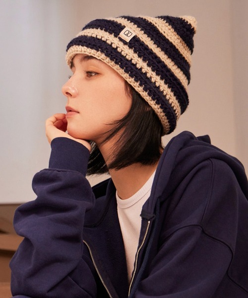 VARZAR（バザール）の「VARZAR(バザール)/Square Label Stripe Crochet Beanie/猫耳 Y2K ...