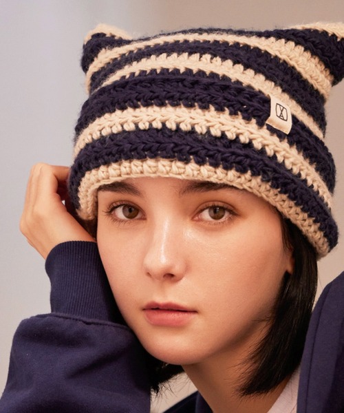 VARZAR（バザール）の「VARZAR(バザール)/Square Label Stripe Crochet Beanie/猫耳 Y2K ...