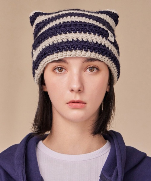 VARZAR（バザール）の「VARZAR(バザール)/Square Label Stripe Crochet Beanie/猫耳 Y2K ...