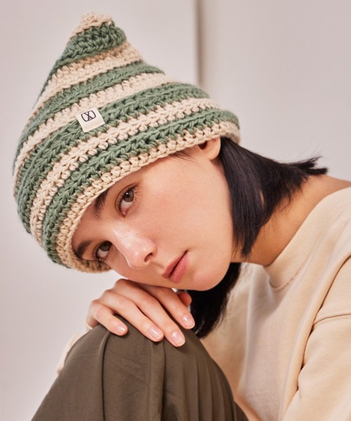 VARZAR（バザール）の「VARZAR(バザール)/Square Label Stripe Crochet Beanie/猫耳 Y2K ...