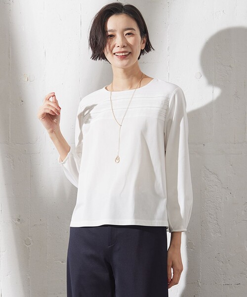 J.PRESS Ladies（J.プレス レディス）の「【吸水速乾】ピンタックコンビジャージー カットソー（Tシャツ/カットソー）」 - WEAR