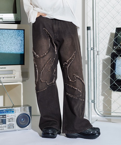 MSG（エムエスジー）の「12ozヴィンテージ加工ロゴ切替バギーワイドデニム（デニムパンツ）」 - WEAR