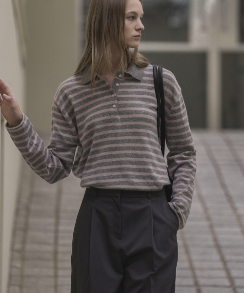 KNOWNBETTER（ノウンベター）の「Mini-stripe longsleeve knit [KNFW02SW04]_Gray（ニット ...