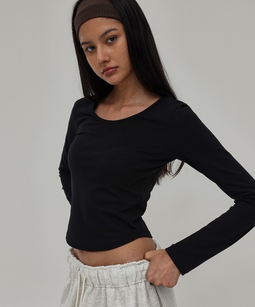 【セール】[B-BASIC] ベーシックコットンモダールUネック長袖Tシャツ (2SIZE)（Tシャツ/カットソー）｜BLACKUP（ブラックアップ）のファッション通販 - ZOZOTOWN