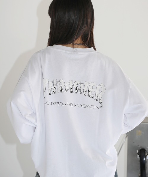 THRASHER（スラッシャー）の「THRASHER×MSG/スラッシャー 別注 ビンテージライク ワンポイントロゴ クルーネック 加工プリントロングスリーブTシャツ（Tシャツ/カットソー ...