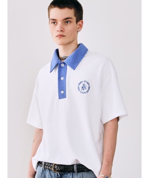 TERRY COLLAR EMBROIDERED LOGO SHORT SLEEVE T-SHIRT BLUE（ポロシャツ）｜ESN（イーエ ...