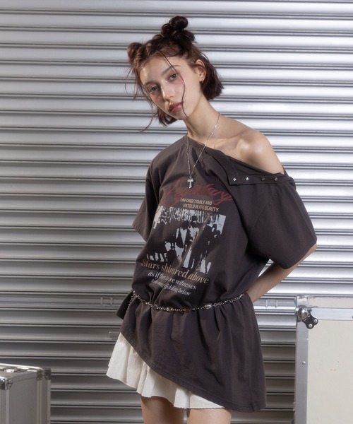 ACLENT（アクレント）の「2WAYアシンメトリーヴィンテージTシャツ（Tシャツ/カットソー）」 - WEAR