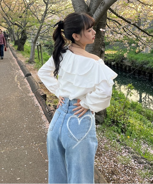 choupinet（シュピネ）の「ハート ペイント ワイド デニムパンツ（デニムパンツ）」 - WEAR