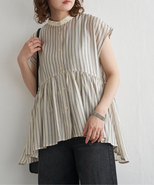 【セール】ストライプペプラムギャザーブラウス（シャツ/ブラウス）｜notch.（ノッチ）のファッション通販 - ZOZOTOWN
