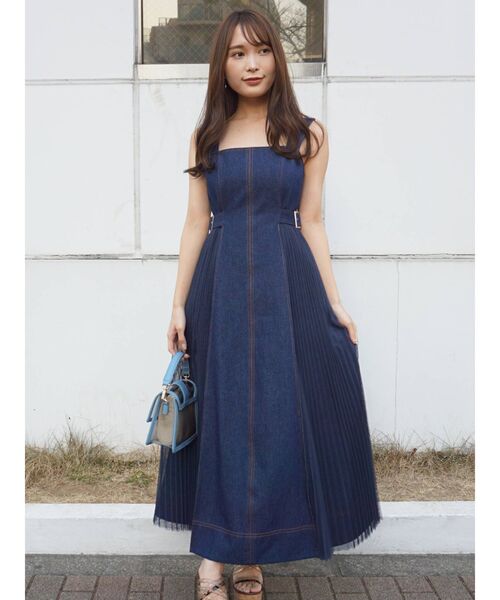 MERCURYDUO（マーキュリーデュオ）の「チュールドッキングサイドバックルステッチジャンスカ（ワンピース）」 - WEAR