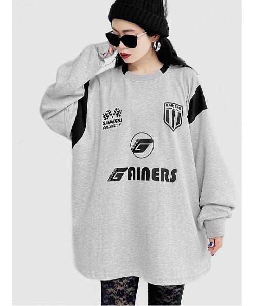 LVEU.（ラブユ.）の「【LVEU.】ユニフォームデザインオーバートップス(Ai select) / トップス カットソー ロンT オーバーサイズ プリント ユニフォーム ブラック レッド ...