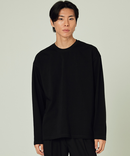 [Premium CP30] Semi-overfit long sleeve T-shirt (black)（Tシャツ/カットソー ...