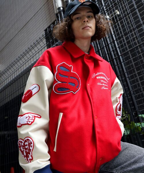 SEQUENZ（シークエンズ）の「【SEQUENZ】POP MOTIF STADIUM JACKET / サガラ ワッペン 刺繍 フェイク メルトン 衿付き スタジャン（スタジャン）」 - WEAR