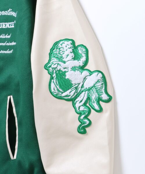 SEQUENZ（シークエンズ）の「【SEQUENZ】POP MOTIF STADIUM JACKET / サガラ ワッペン 刺繍 フェイク メルトン 衿付き スタジャン（スタジャン）」 - WEAR