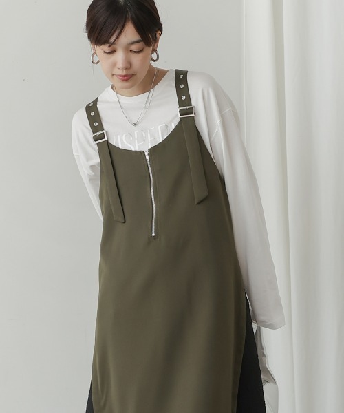 Bou Jeloud（ブージュルード）の「肩ベルト異素材切替ジャンスカ