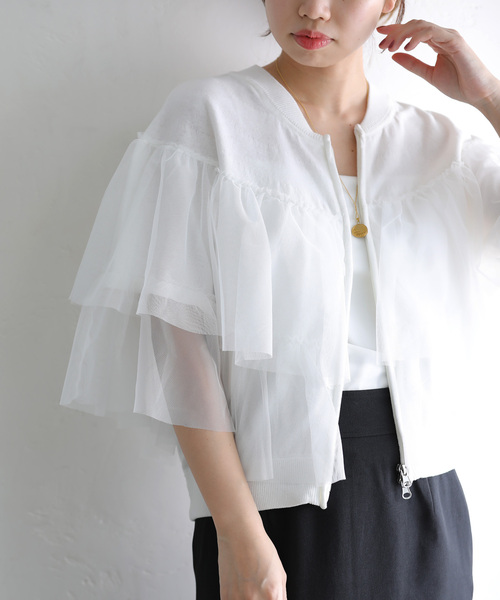 【セール】【TORRAZZO DONNA/トラッゾドンナ】knit x tull mode blouson（その他アウター）｜La ...