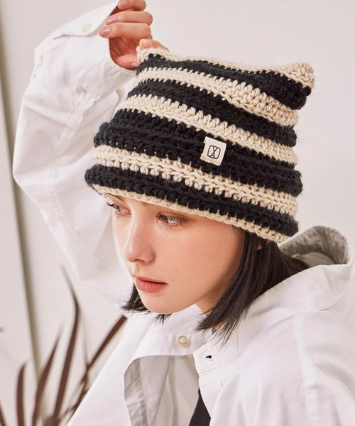 VARZAR（バザール）の「VARZAR/バザール Square Label Stripe Crochet Beanie ビーニー（ニット ...
