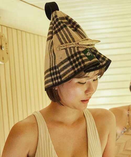 WEB限定 GOOD MORNING SAUNA/グッドモーニングサウナ Holy Check Sauna Hat/チェック柄 サウナハット ...