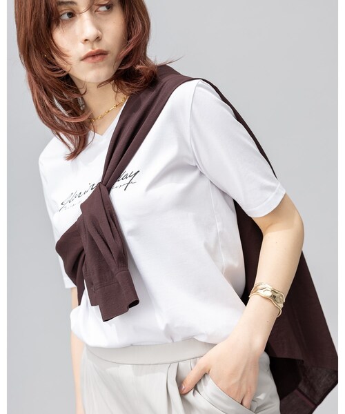 【セール】【洗える／コットン100％】VネックロゴTシャツ（Tシャツ/カットソー）｜INDIVI（インディヴィ）のファッション通販 - ZOZOTOWN