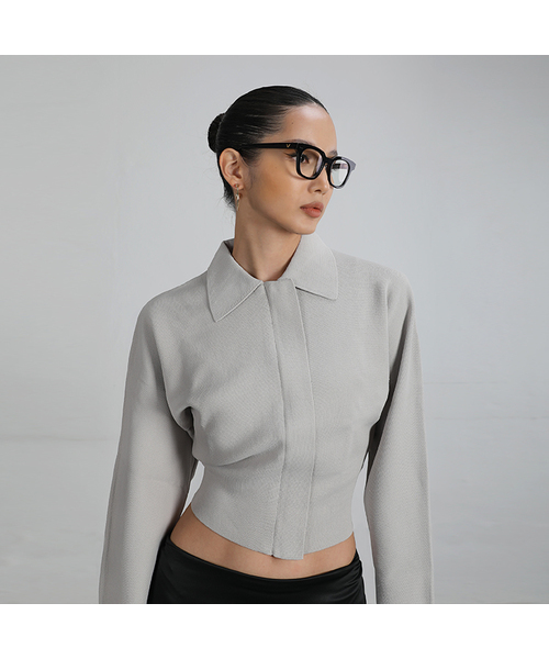 Women's minimalist cropped knitwear outerwear (Pog Gray)（ジャージ）｜RVD（アール ...