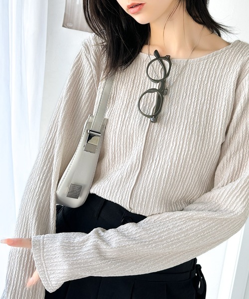 classicalelf（クラシカルエルフ）の「ストライプで煌めく抜け感。前後2wayジャガードトップス（長袖）（Tシャツ/カットソー）」 - WEAR