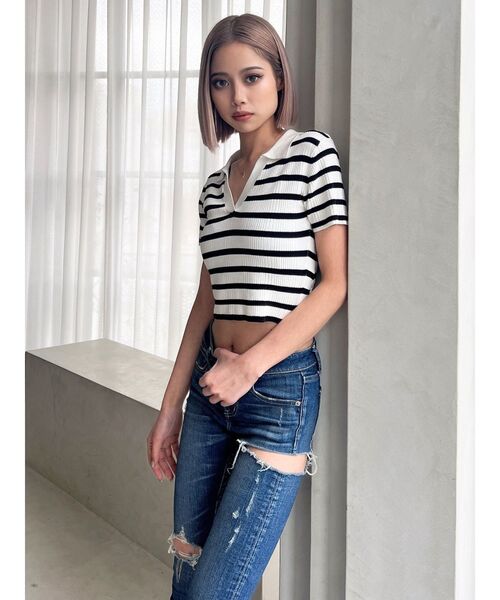 GYDA（ジェイダ）の「BACKレースアップPOLOニットトップス（ニット/セーター）」 - WEAR