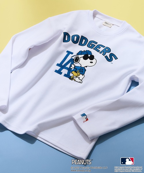 MLB（メジャーリーグベースボール）の「【MLB ×PEANUTS】オリジナルデザイン TCダンボール Tトレーナー ドジャース カブス ヤンキース ドロップショルダー ビッグシルエット ...