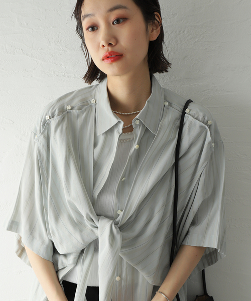 EROTOKRITOS（エロトクリトス）の「【RITO/リト】STRUCTURE CACHE COEUR STRIPE SHIRT：ブラウス（シャツ/ブラウス）」 - WEAR