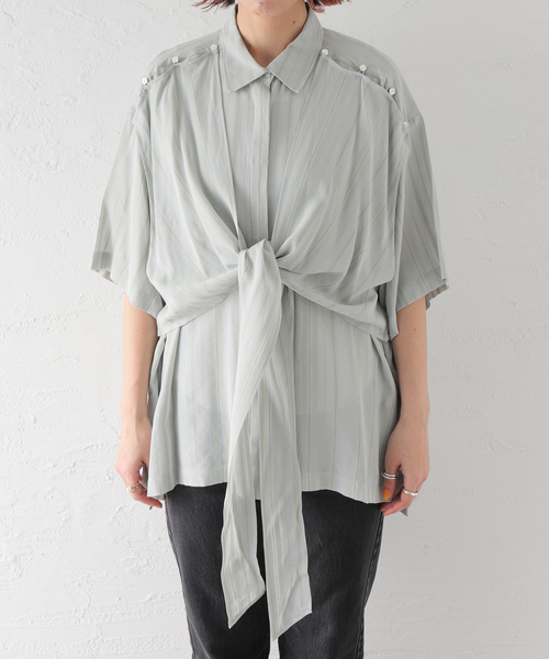 EROTOKRITOS（エロトクリトス）の「【RITO/リト】STRUCTURE CACHE COEUR STRIPE SHIRT：ブラウス（シャツ/ブラウス）」 - WEAR