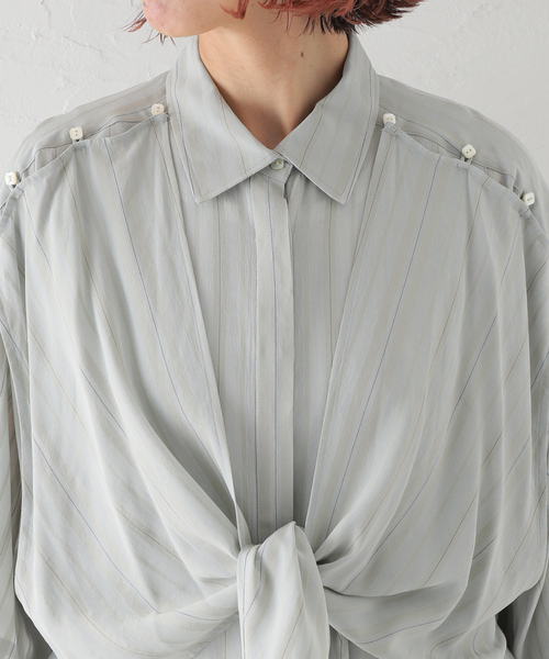 EROTOKRITOS（エロトクリトス）の「【RITO/リト】STRUCTURE CACHE COEUR STRIPE SHIRT：ブラウス（シャツ/ブラウス）」 - WEAR