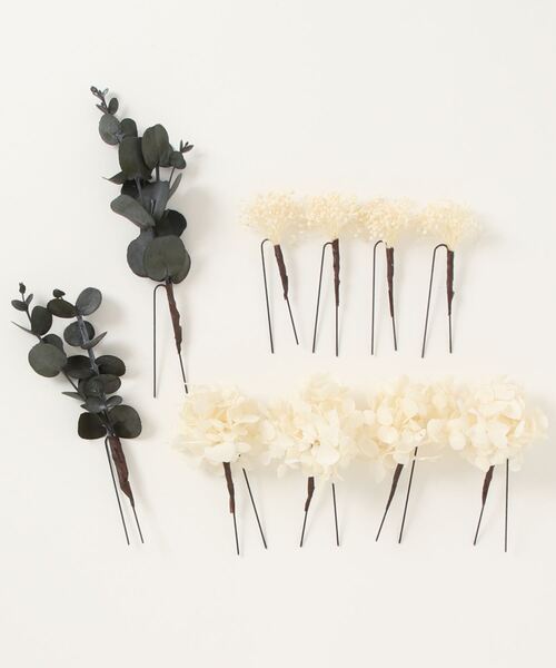 CHACO （FLOWER ACCESSORY）（チャコ）の「CHACO/ ホワイトあじさいとユーカリの髪飾り10本セット（その他ヘアアクセサリー）」 - WEAR
