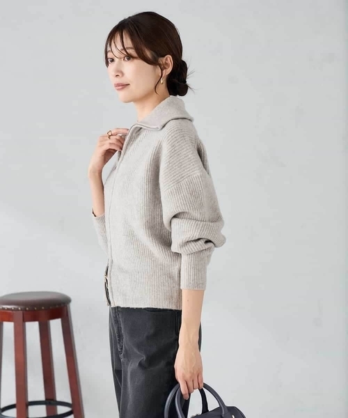 セール】WZIP襟付きニットブルゾン（カーディガン/ボレロ）｜a.v.v