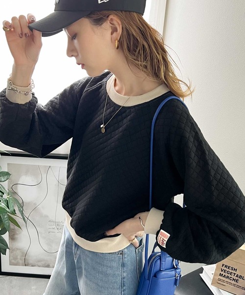 Java（ジャバ）の「《JaVa ジャバコラボ》ぽこぽこで着映え。バイカラークロップド丈キルティングプルオーバー（Tシャツ/カットソー）」 - WEAR