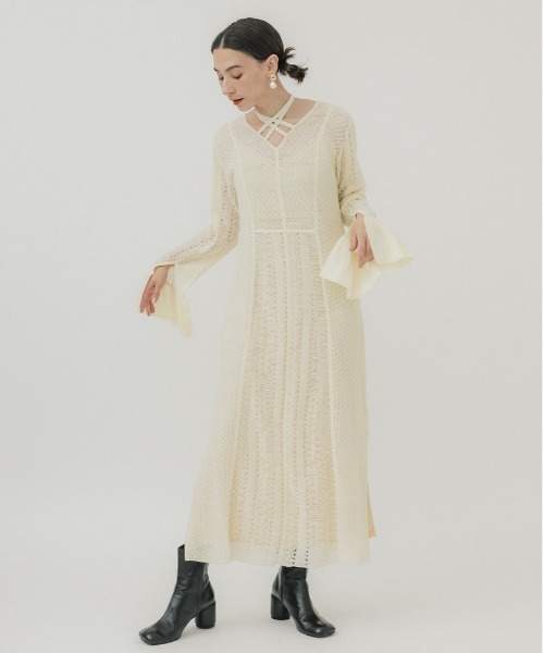Ameri（アメリ）の「【AMERI/アメリ】UND CROSS NECK CROCHET KNIT DRESS（ワンピース）」 - WEAR