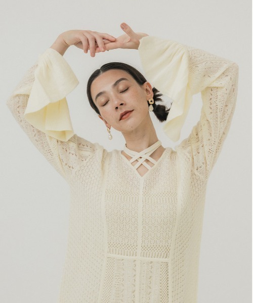 Ameri（アメリ）の「【AMERI/アメリ】UND CROSS NECK CROCHET KNIT DRESS（ワンピース）」 - WEAR