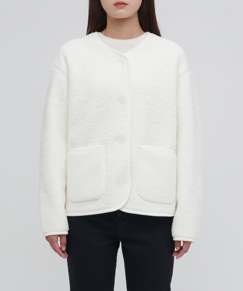 【セール】WOMENS FLEECE COLLARLESS JACKET [IVORY]（その他アウター）｜MUSINSA STANDARD ...