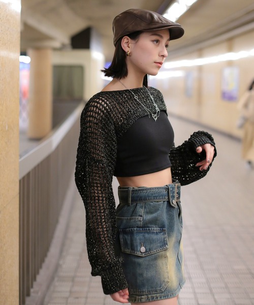 SPINNS（スピンズ）の「ベリーショート丈メッシュニット（ニット/セーター）」 - WEAR