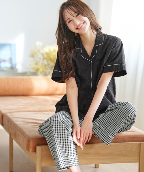 YU'NOW（ユナウ）の「【半袖+ロングパンツ】さらっと綿100％シャツパジャマ（ルームウェア/パジャマ）」 - WEAR