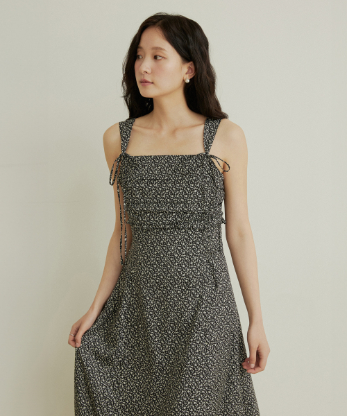 Mini flower pattern shirring long dress - black（ワンピース）｜ADAUL（アダウル）の ...