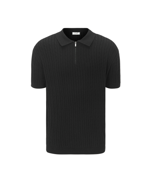 Cable Half Zip-Up Muscle Fit Knit Black（ニット/セーター）｜LEVELD（レブエルド）のファッション ...