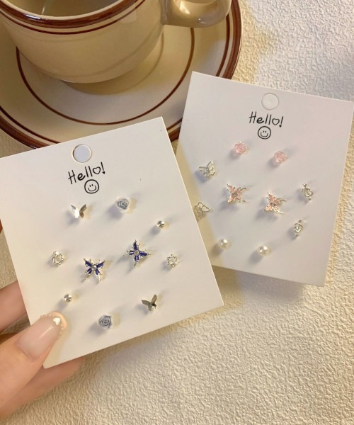 MASHIRO（マシロ）の「【MASHIRO】カラーバタフライフラワーミックスピアス 10点セット（MA/EK355)（ピアス（両耳用 ...