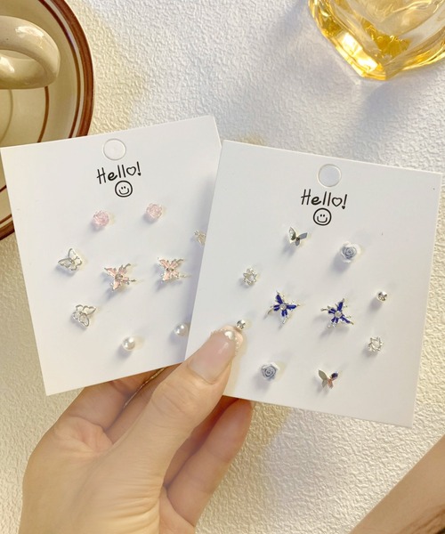 MASHIRO（マシロ）の「【MASHIRO】カラーバタフライフラワーミックスピアス 10点セット（MA/EK355)（ピアス（両耳用 ...