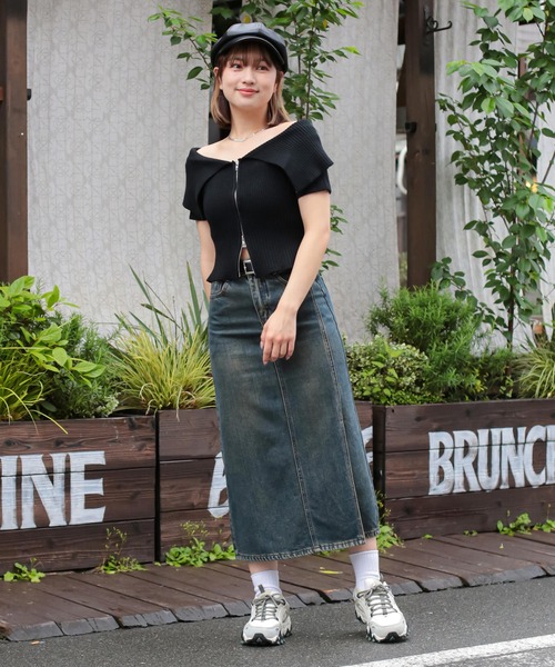 SPINNS（スピンズ）の「Wジップ半袖オフショルニット（ニット/セーター）」 - WEAR