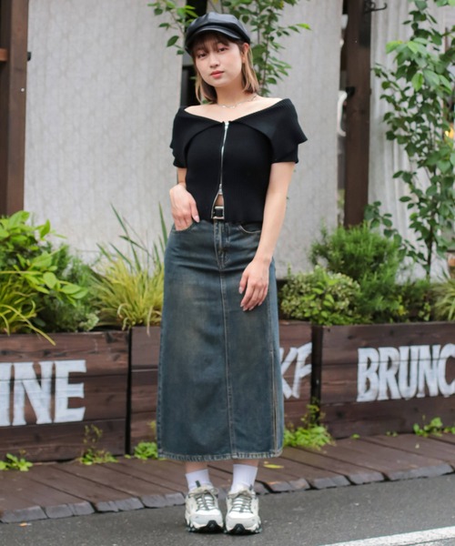 SPINNS（スピンズ）の「Wジップ半袖オフショルニット（ニット/セーター）」 - WEAR